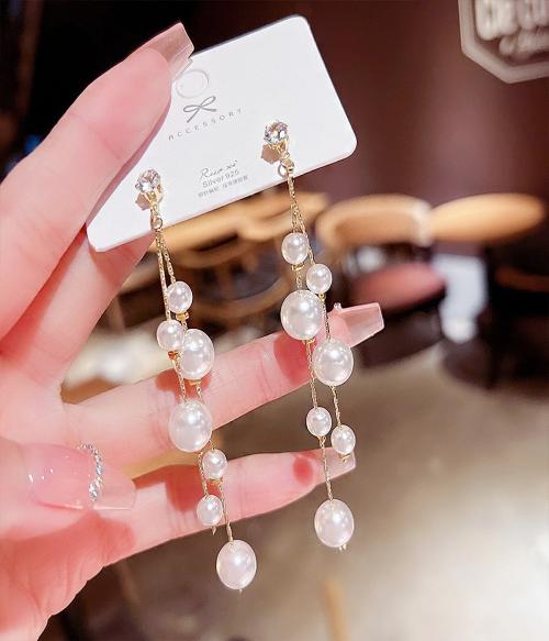 Buy DESTINY JEWEL'S New Korean Gold Plated White Pearl Long Drop ...
