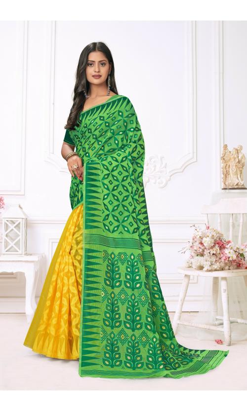Buy NOPSE Women's Cotton Designer Jamdani Saree (Apsara Green) Online ...