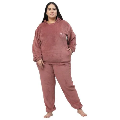 Buy Klotthe Women Rust Wool Blend Solid Hudi Night Suit Online at Best ...