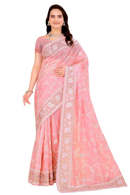 Buy DESI BUTIK PINK Organza Saree for Women Online at Best Prices in ...