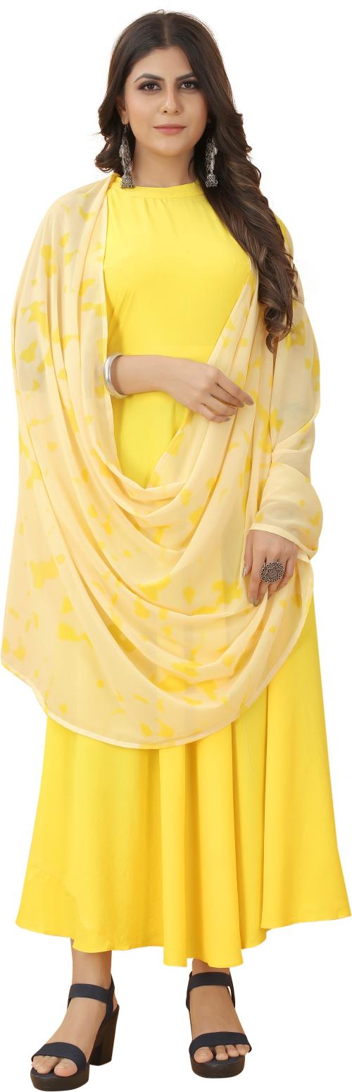 Buy LABEL D11 Women Yellow Solid Crepe Kurta and Dupatta Set - XL Online at Best Prices in India ...