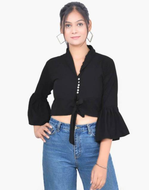 Buy Fikroo Girls Casual Black Solid Chiffon Top12 - 13 Years Online at ...