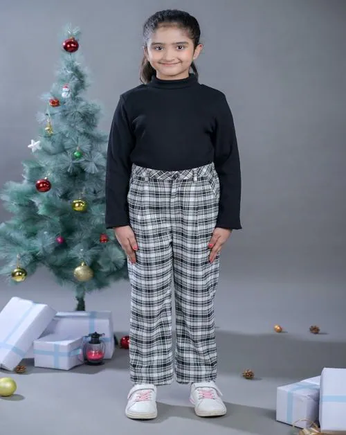 Buy Budding Bees Girls Heigh Neck T-Shirt With Check Pant Set-Black Online at Best Prices in ...
