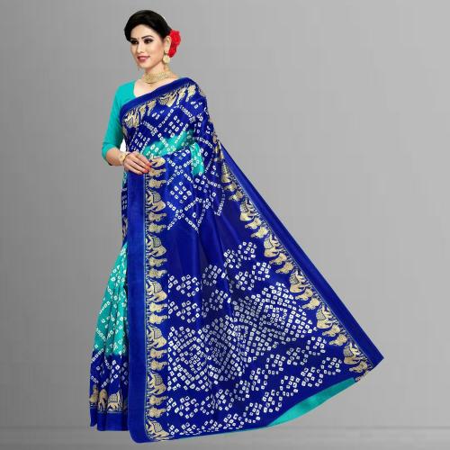 Buy Anand Women Light Blue Bandhni Art Silk Single Saree Online at Best ...