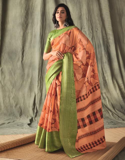 Buy Satrani Silk Blend Orange Color Saree with Blouse piece | sarees ...