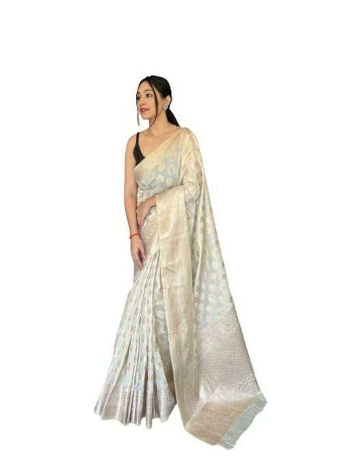 Buy Leeli Peeri Designer Women White Silk Saree With Blouse Piece (Free ...