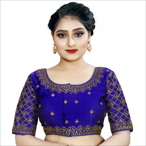 Buy Jay Pal Women Blue Embriodered Poly Silk Round Neck Blouse Online ...