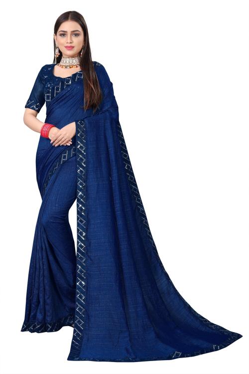 Buy Nixyo Women Blue Embellished Art Silk Bollywood Saree Online at ...