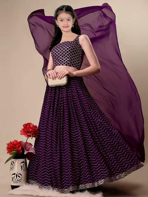 Buy Piludi Girls Purple Embroidered Art Silk Lehenga & Choli | Girls ...