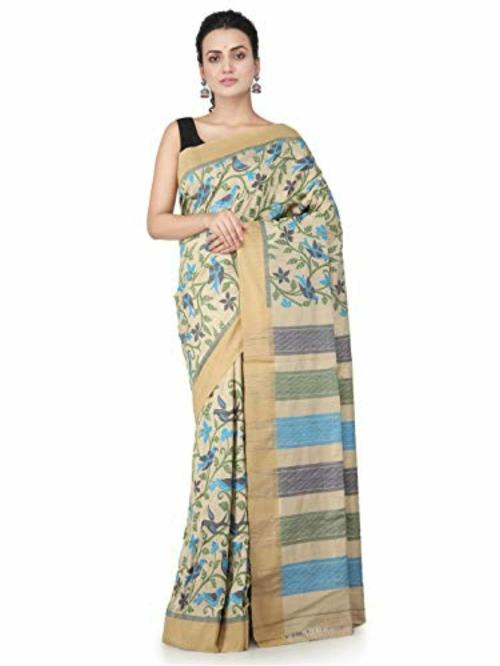 Buy Pinkloom Women Beige Woven Cotton Blend Jamdani Saree with Blouse Piece Online at Best ...