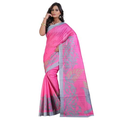 Buy Marabout Women's Beautiful Pink Bhagalpuri Silk Saree With Blouse ...