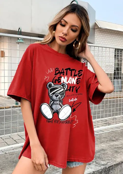 Buy LEOTUDE Cotton Blend Half Sleeve Oversized T-Shirts for Women's ...