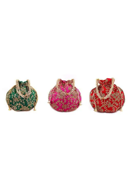 Buy Binori Rajasthani Style Royal Clutch Silk Potli Pack of 3 Online at ...