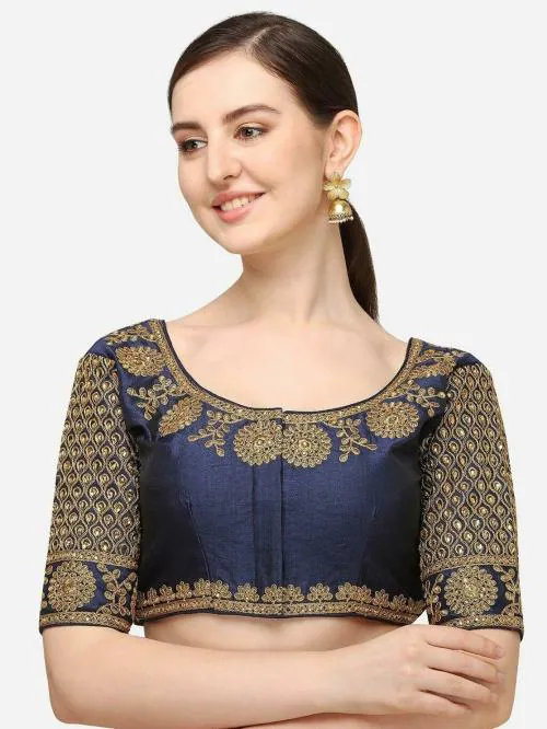 Buy BlouseKart Women Dark Blue Self Design Phantom Blouse Online at ...