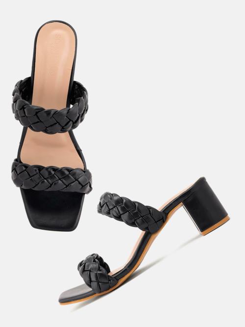 Buy Scentra Spain Black Braided Block Sandals For Women Online at Best ...