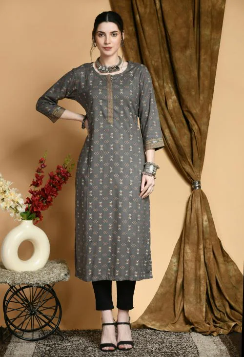 Buy Kaccha Taanka Women's Pure Cotton Embroidered Straight Kurta Color ...