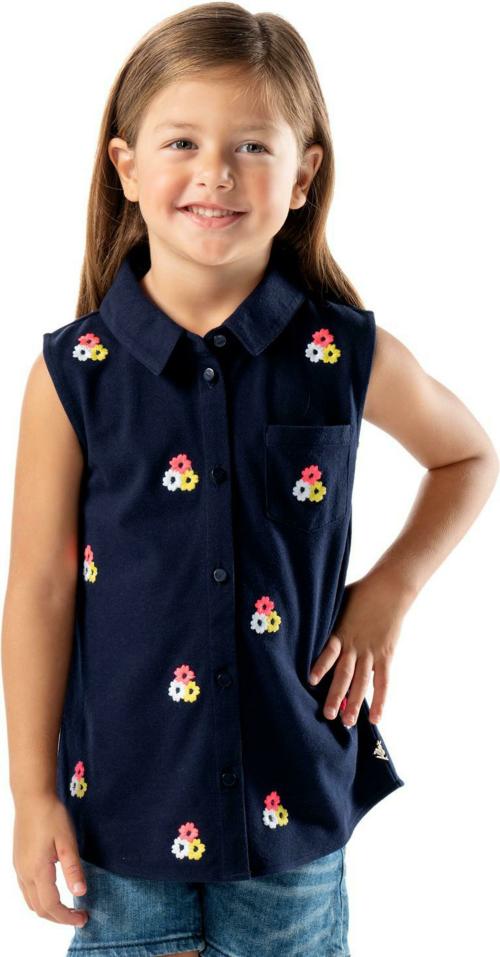 Buy Cherry Crumble by Nitt Hyman Girls Navy Embroidered Polycotton Top ...