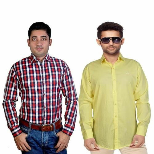 Buy XunZoni Yellow Solid & Red and Blue Printed Shirt Combo (shirt ...