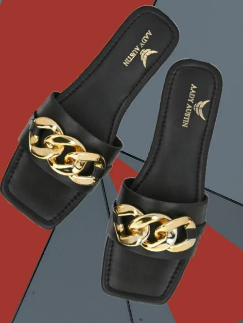 Buy Aady Austin Black Open Toe Slider Flats for women Online at Best ...