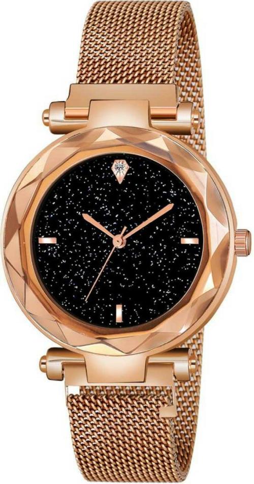 Buy Miss Perfect Analog Black Dial Rose Gold Strap Wrist Watch for ...