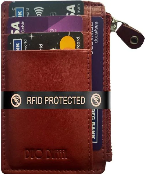 Buy HIDE & SLEEK RFID Protected Men Genuine Leather Zip Clouser 8 Card ...