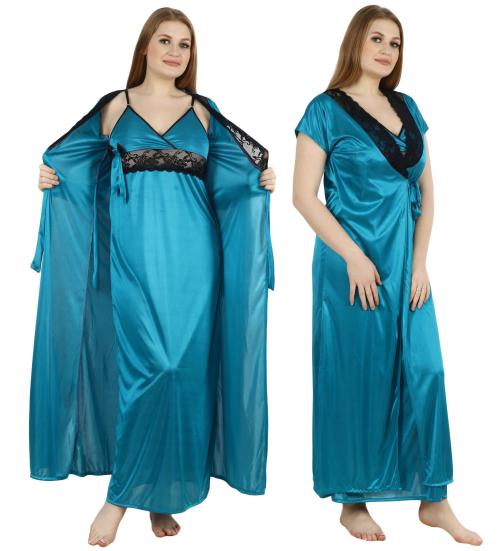 Buy LOOK PLUS Women's Satin Plain/Solid Light Blue Nightwear & Nighties ...