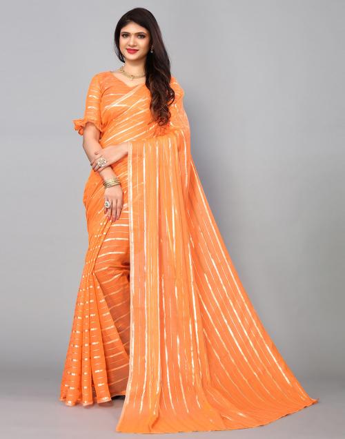 Buy Siril Polycotton Orange Color Saree with Blouse piece | sarees for ...