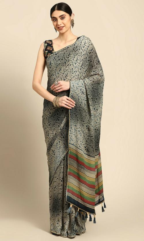Buy Rekha Maniyar Women's Sprey Discharge Printed With Zari Touching ...