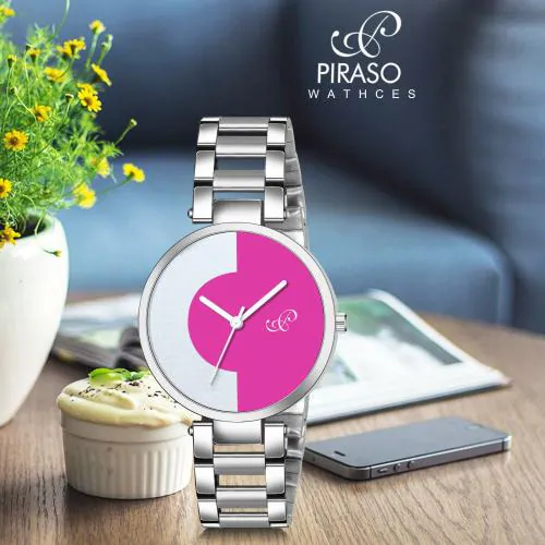 Buy PIRASO Analog White, Pink Dial Silver Strap Watch for Women and ...