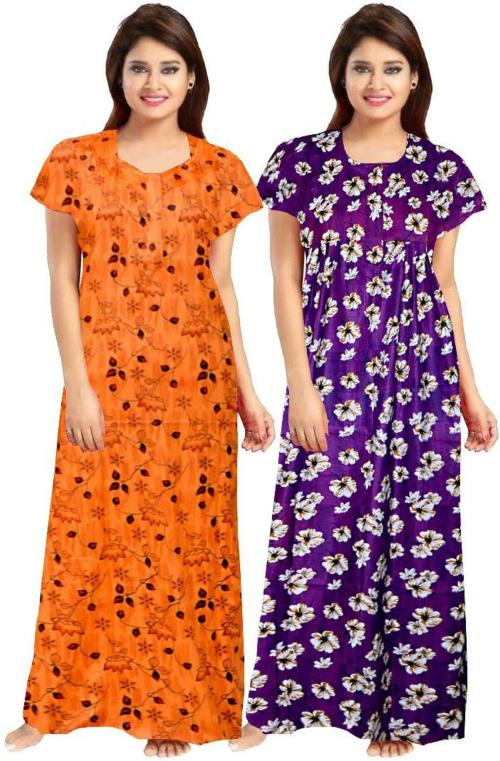 Buy Mudrika Women Multicolor Floral Pure Cotton Pack of 2 Nighty Online ...