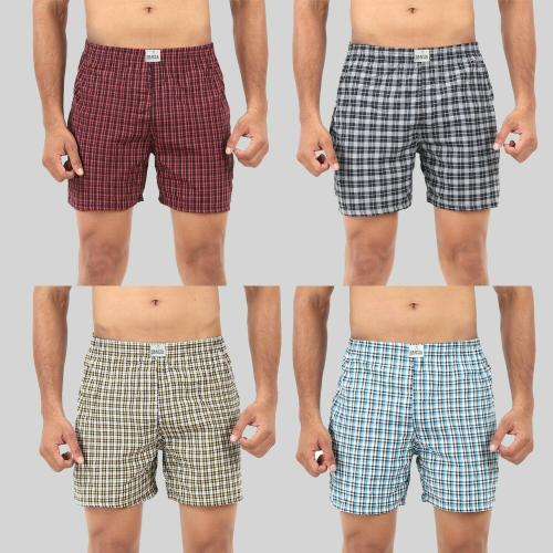 Buy SUPERSQUAD Men Multicolor Checkered Cotton Blend Pack of 4 Boxers ...