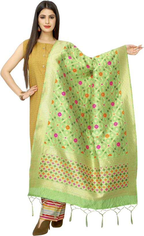 Buy HYPHORIA Women Light Green Silk Blend Woven Design Dupatta Online ...