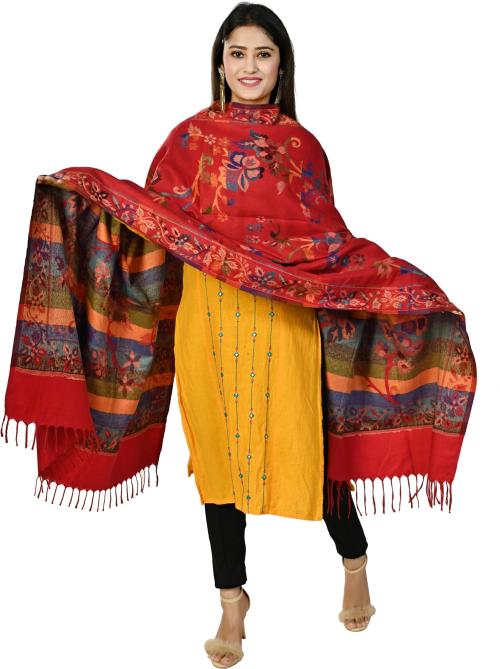Buy FusFus Women Red Paisley Wool Shawl - Free Size Online at Best ...