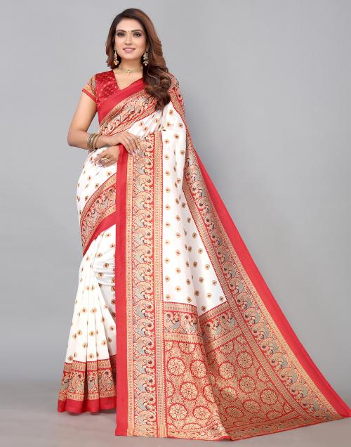 Buy Siril Poly Silk White Color Saree with Blouse piece | sarees for ...