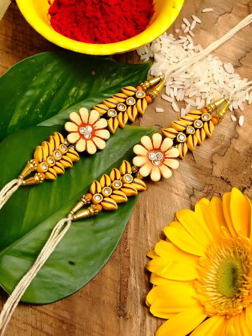 Buy Crunchy Fashions Floral Brown Rakhi Set-Pack of 2 Online at Best ...