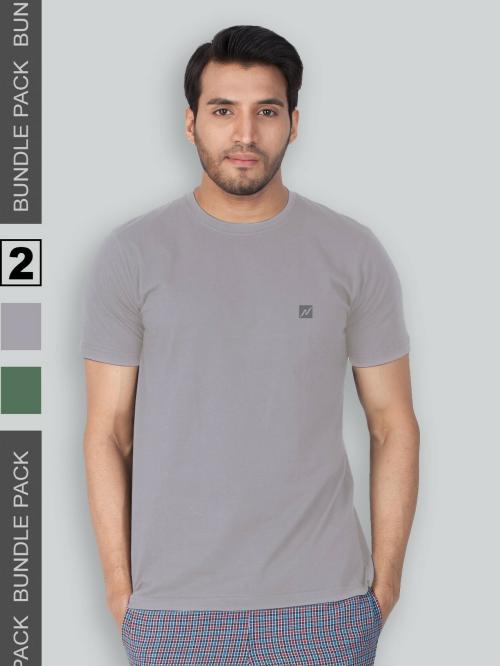 Buy LUX NITRO Men's Multicolor Solid Cotton Blend Pack of 2 Round Neck ...
