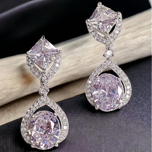 Buy TREND CREATION Rhodium Plated American Diamond Drop Earring For ...