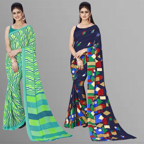 Buy Anand Women Multicolor4 Self Design Pattern Georgette Pack of 2 ...