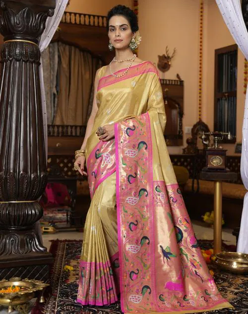 Buy Satrani Art Silk Gold Color Saree With Blouse Piece | sarees for ...