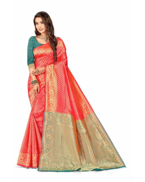 Buy JF Women's Plane Blouse with Jari Border Banarasi Silk Unstitched ...