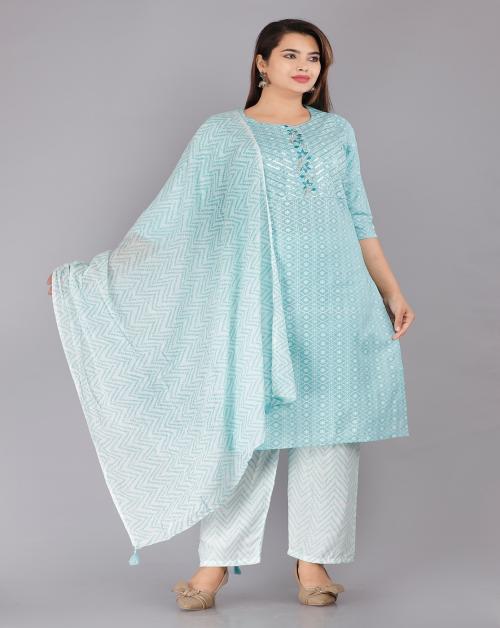 Buy Aizza Trends Women's Sequence Work Printed Straight Kurta Pant With Dupatta Set Online at ...