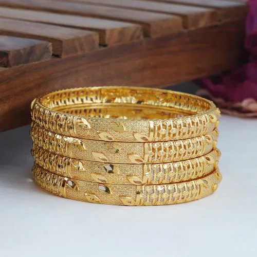 Buy Mansiyaorange Four Golden Plated Bangles Bangdi Chudi for Women ...