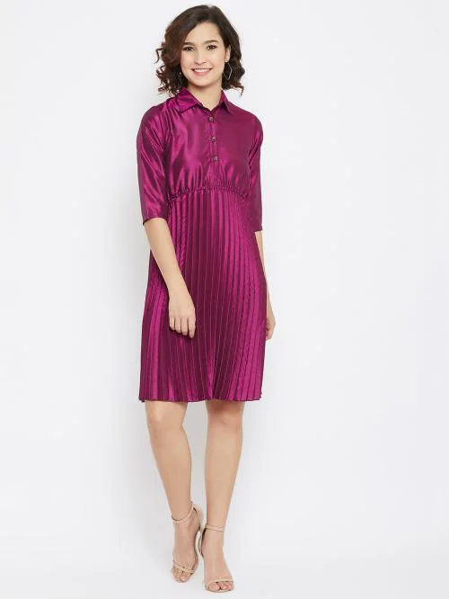 Buy U&F Women Purple Solid Satin Single Dress Online at Best Prices in ...