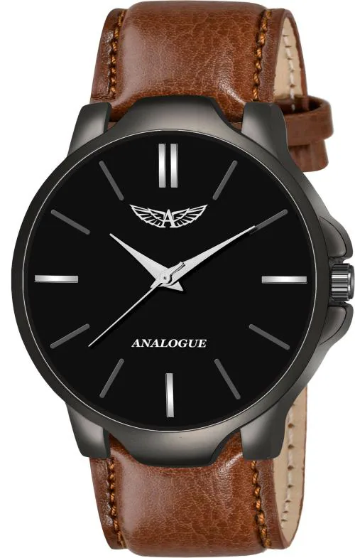 Buy Analogue Analog Black Dial Brown Strap Watch For Men (Anlg-460 ...