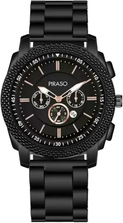 Buy Piraso Stunning Look Chrono Working Black Dial with Black Chain ...