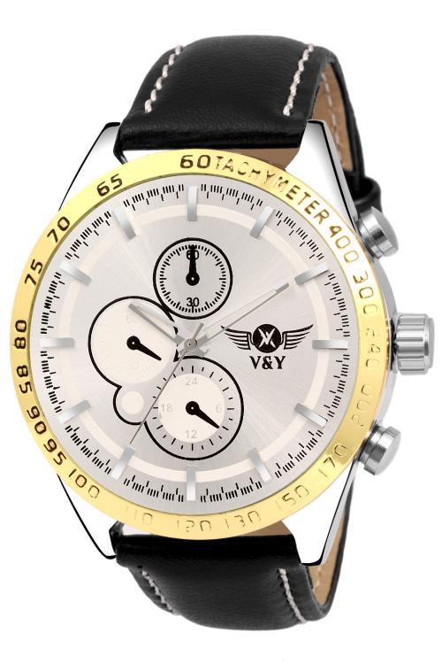 Buy V&Y Unique White Designer Dial&Tachy Meter With Brown Leather Strap ...