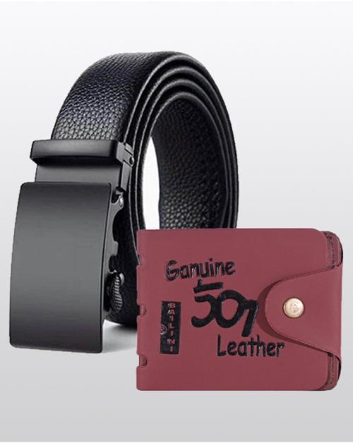 Buy Clasicox: Black Belt & Brown Wallet Combo with Auto-Lock Buckle ...