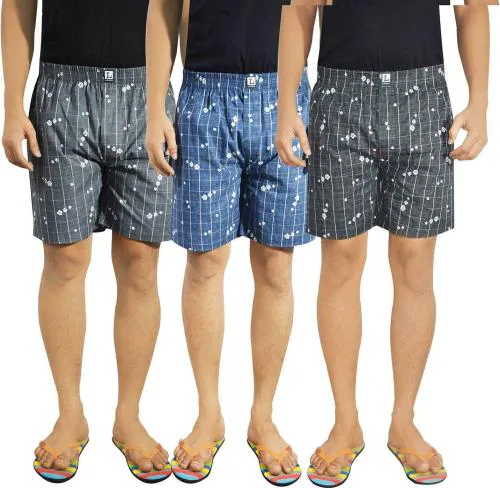 Buy Levex Men Black, Blue and Charcoal Checkered Cotton Blend Pack of 3 ...