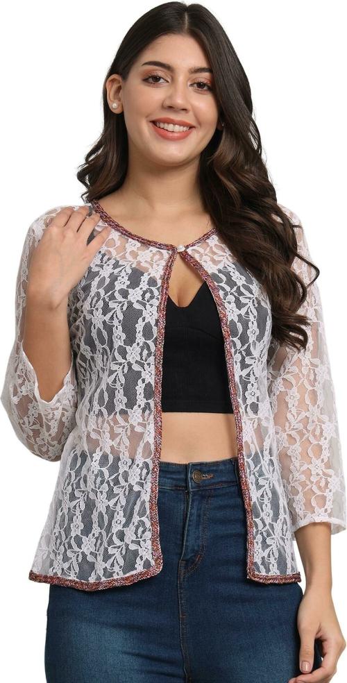 Buy UR SENSE Women White Solid Cotton Blend Shrug Online at Best Prices ...