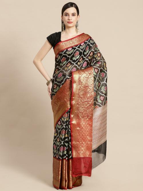 Buy PTIEPLBanarasi Silk Works Black & Maroon Ikkat Patola S Kanchi ...